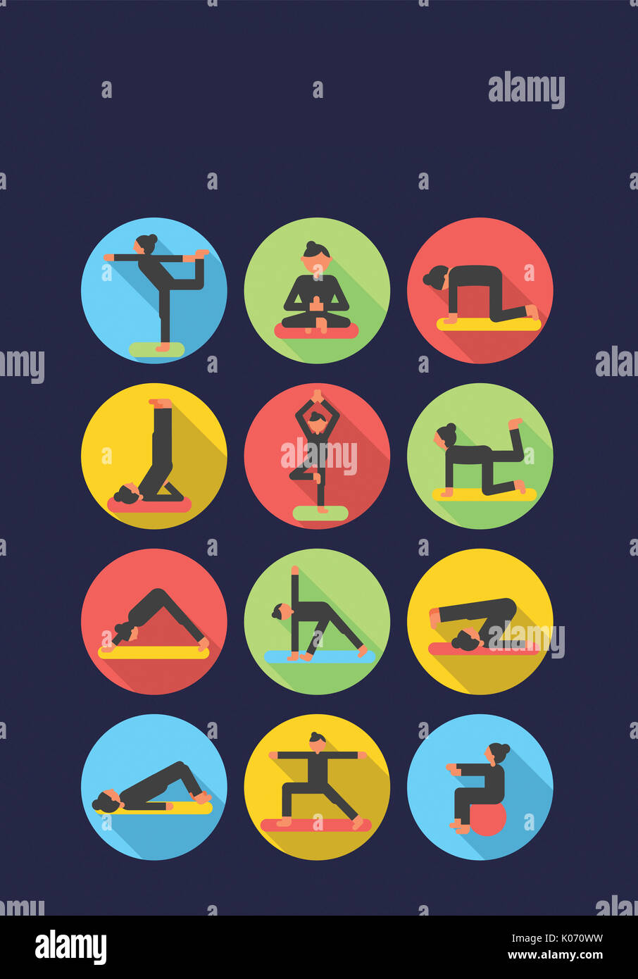 Set of various circle icons related to yoga Stock Photo - Alamy