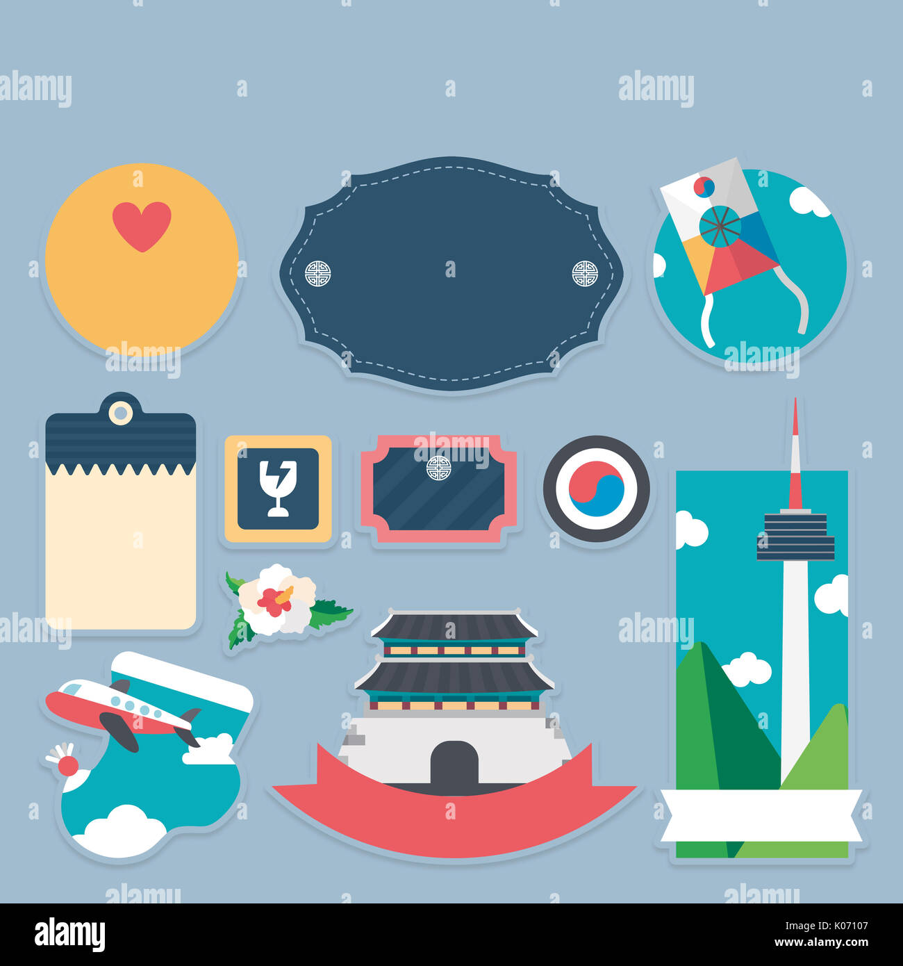 Stickers of various Korean landmarks Stock Photo - Alamy