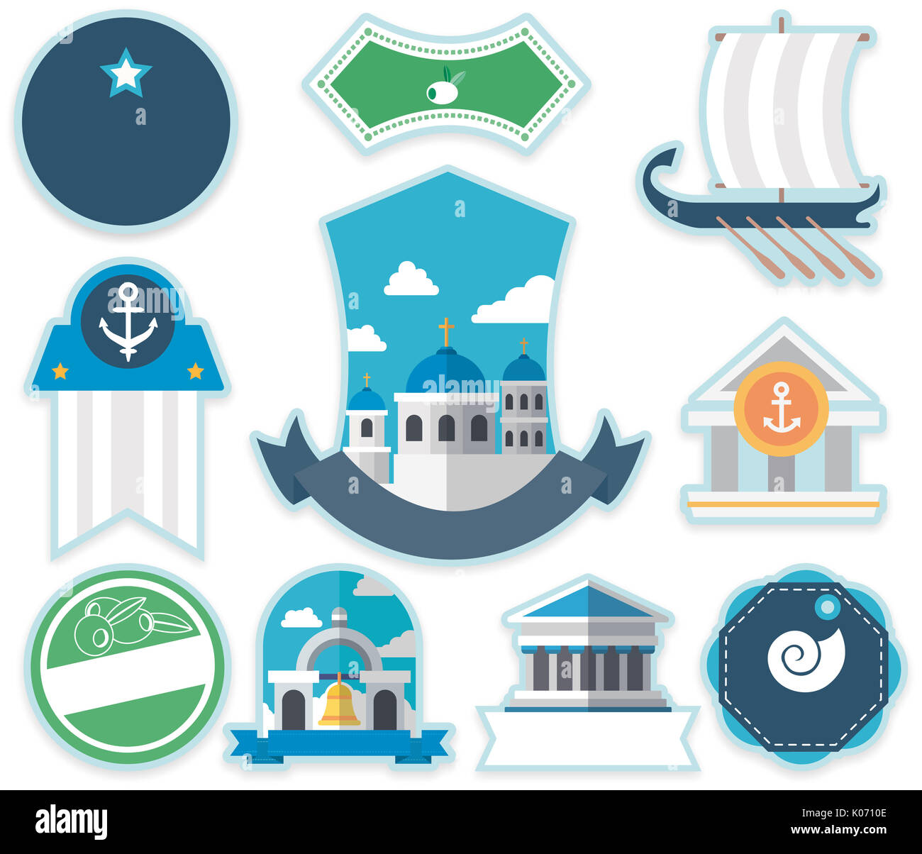 Stickers of various landmarks in Greece Stock Photo - Alamy