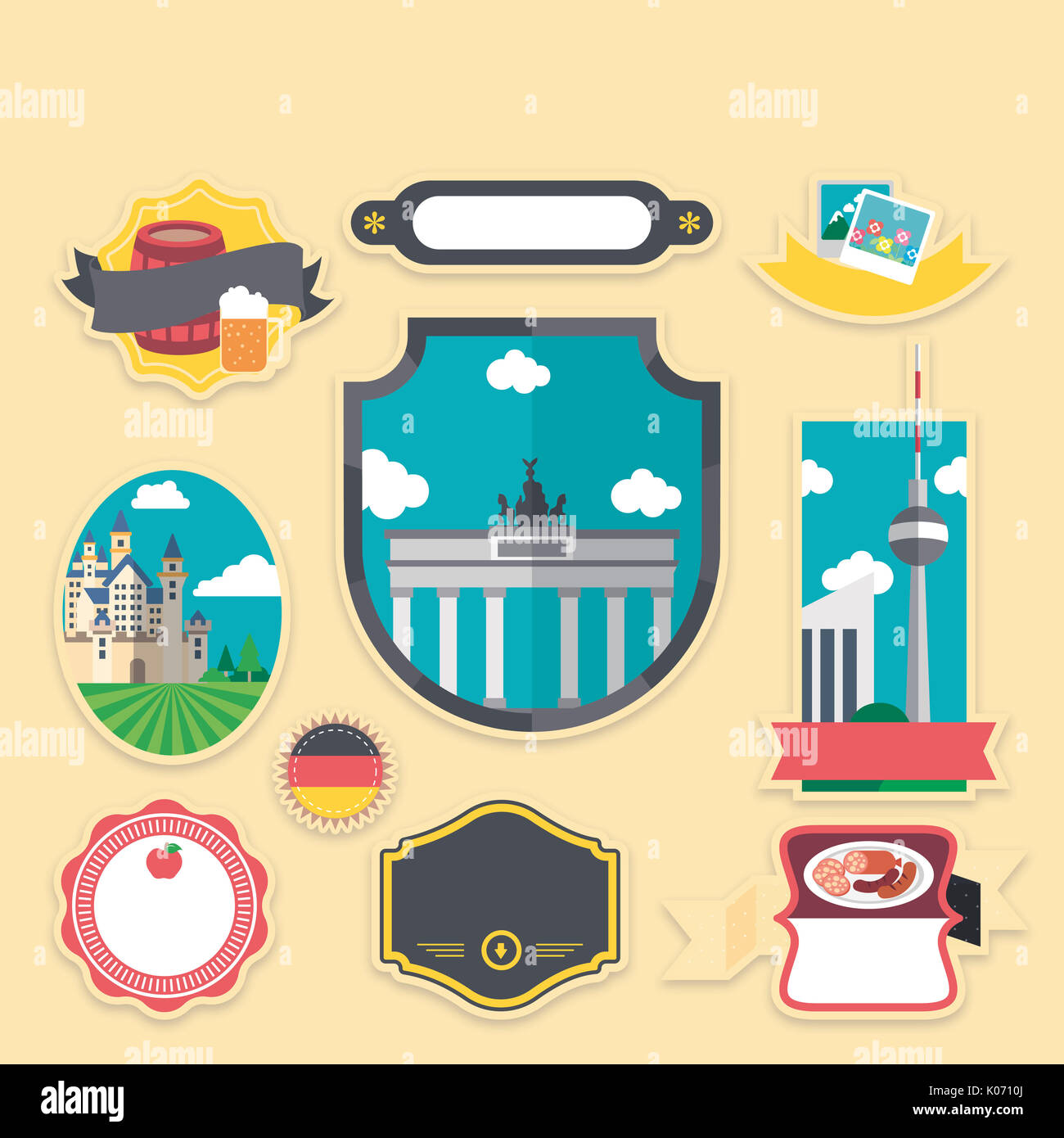 Stickers of various landmarks in Germany Stock Photo - Alamy