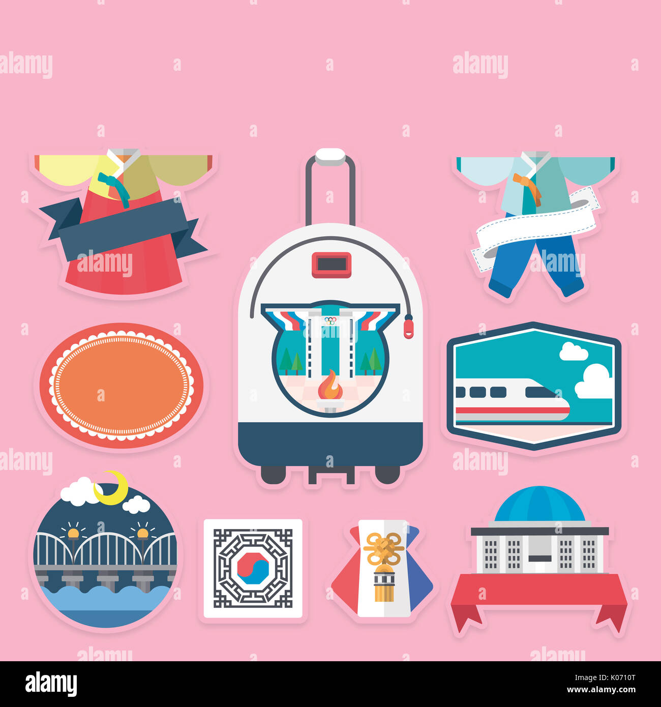 Stickers of various landmarks in Korea Stock Photo - Alamy