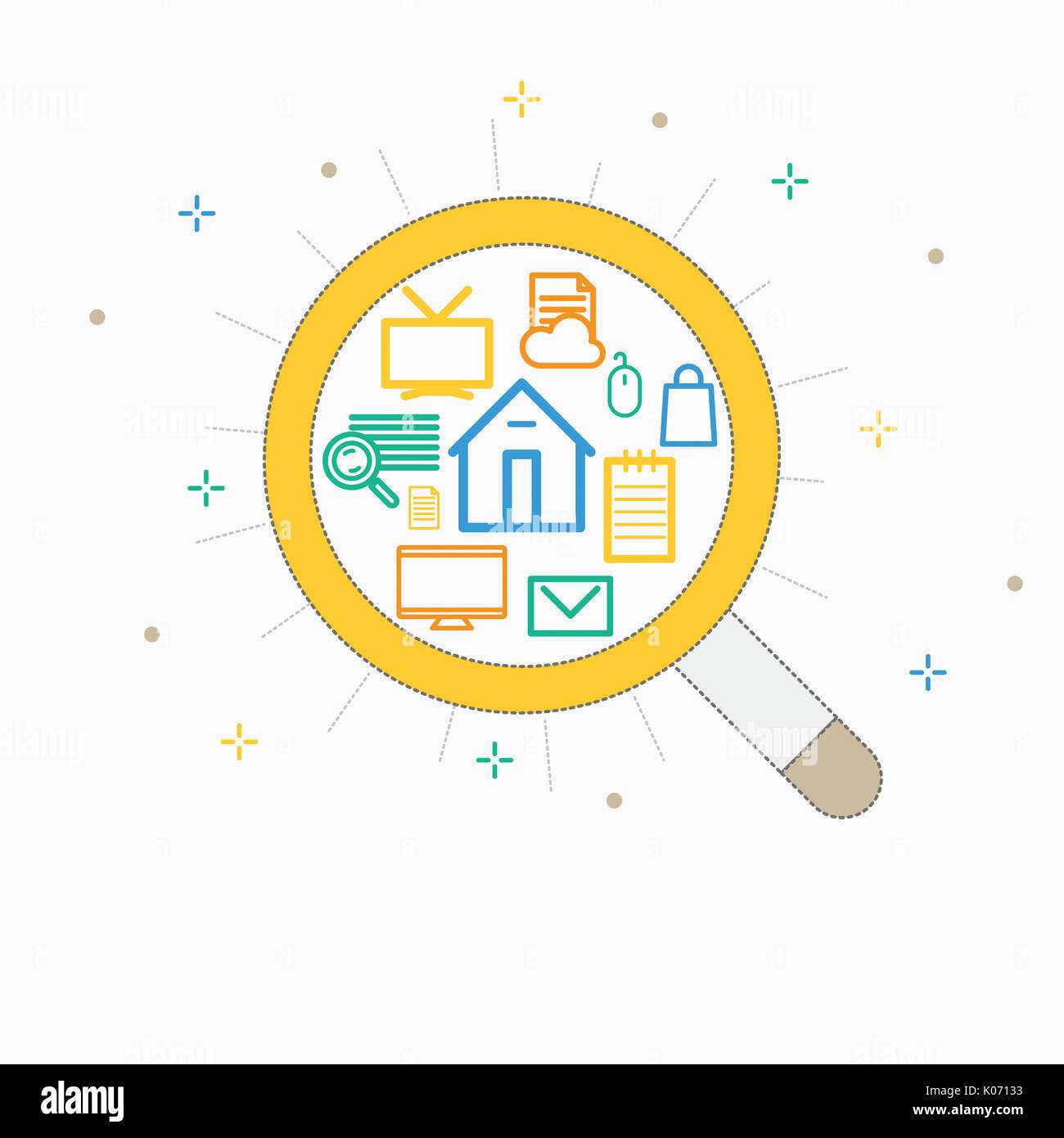 Magnifying glass with various infographics Stock Photo - Alamy