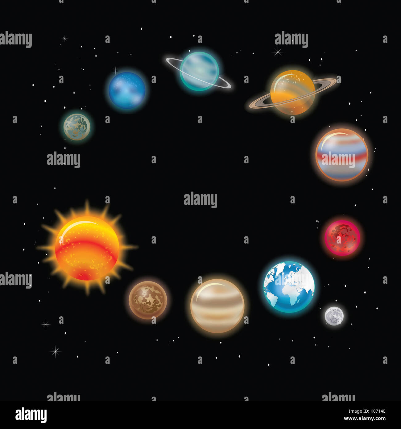 Illustration of various planets and star in space Stock Photo - Alamy