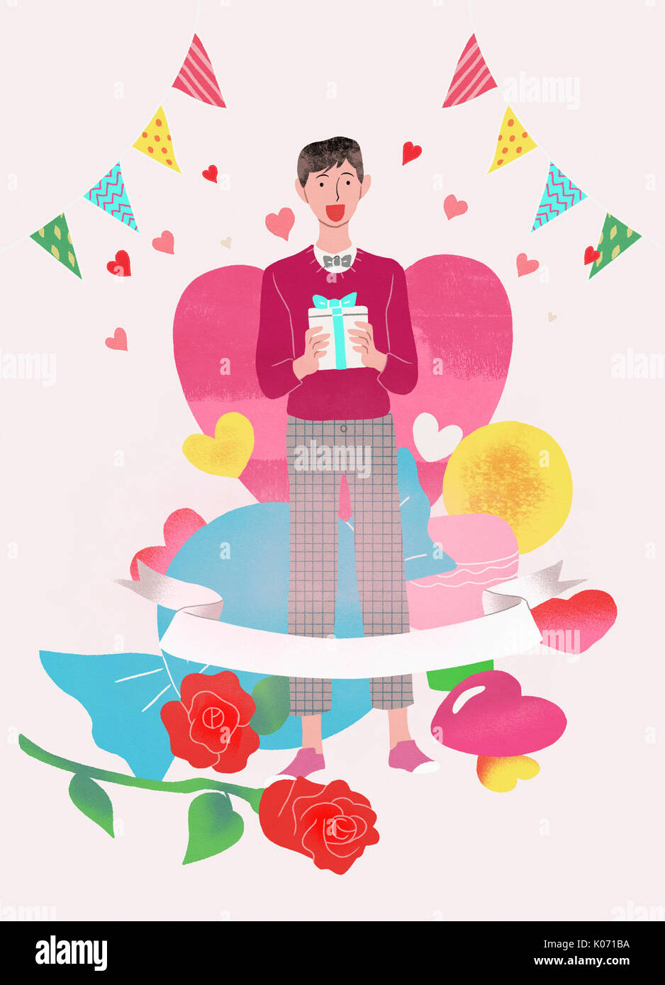 Smiling man with present box standing to confess love Stock Photo - Alamy