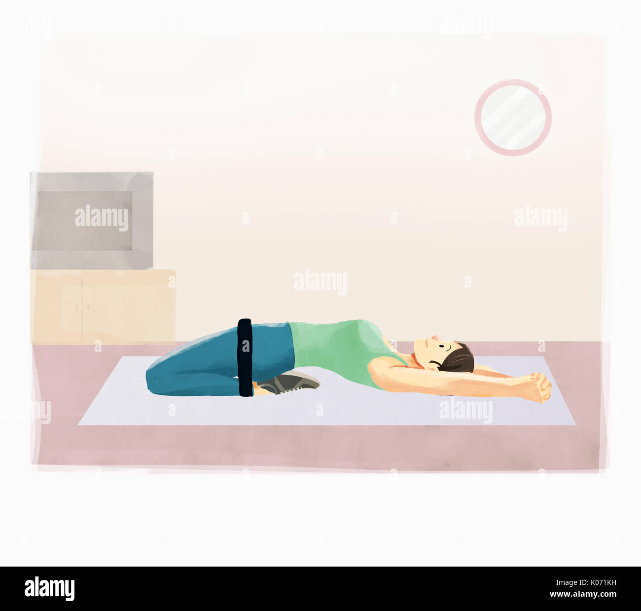 Woman lying down and stretching her body Stock Photo - Alamy