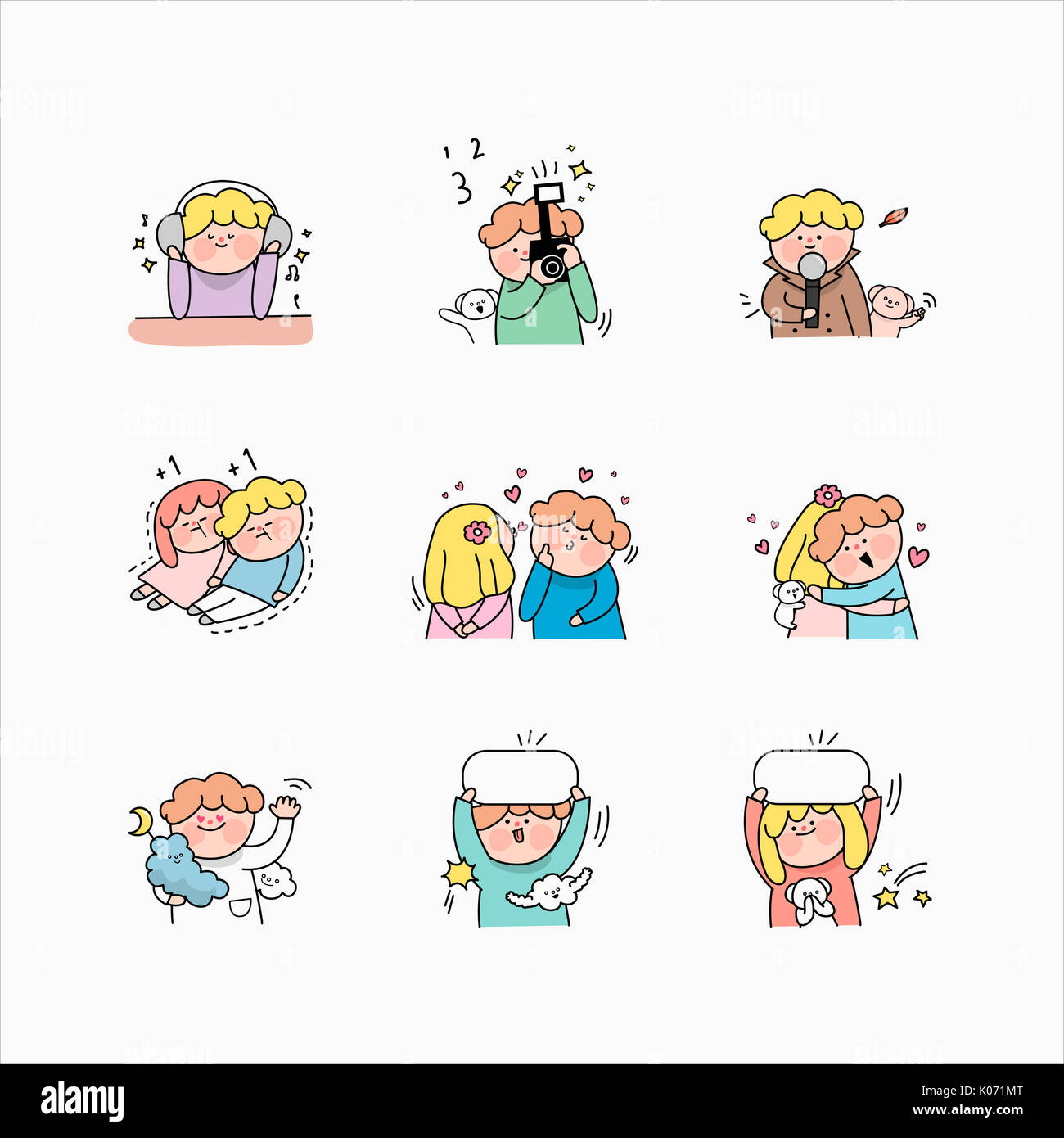 Various emoticon stickers of romantic couple Stock Photo - Alamy