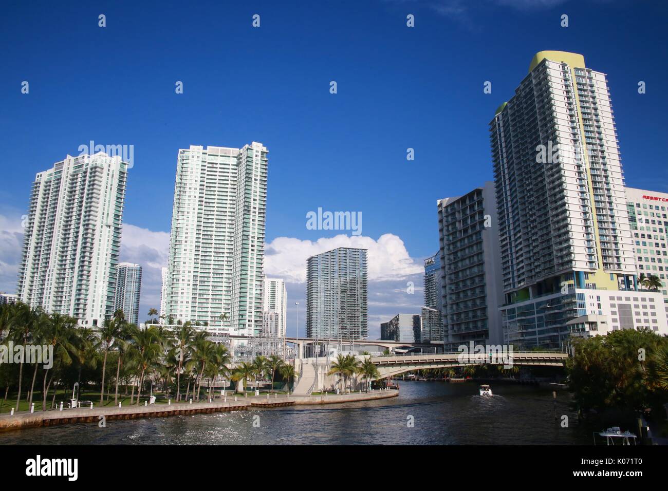 Miami Inlet from the River Yacht Club with Boat Passing Stock Photo - Alamy