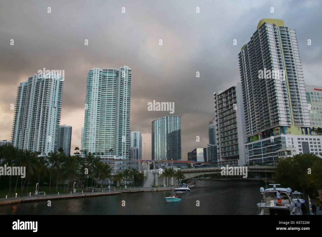 Miami Inlet from the River Yacht Club with Boat Passing Stock Photo - Alamy