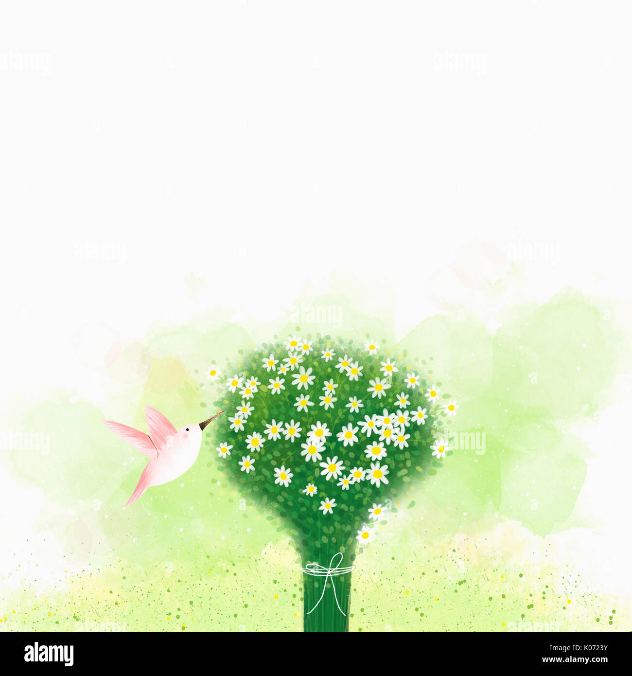 Background of spring with a bird and bunch of flowers Stock Photo - Alamy