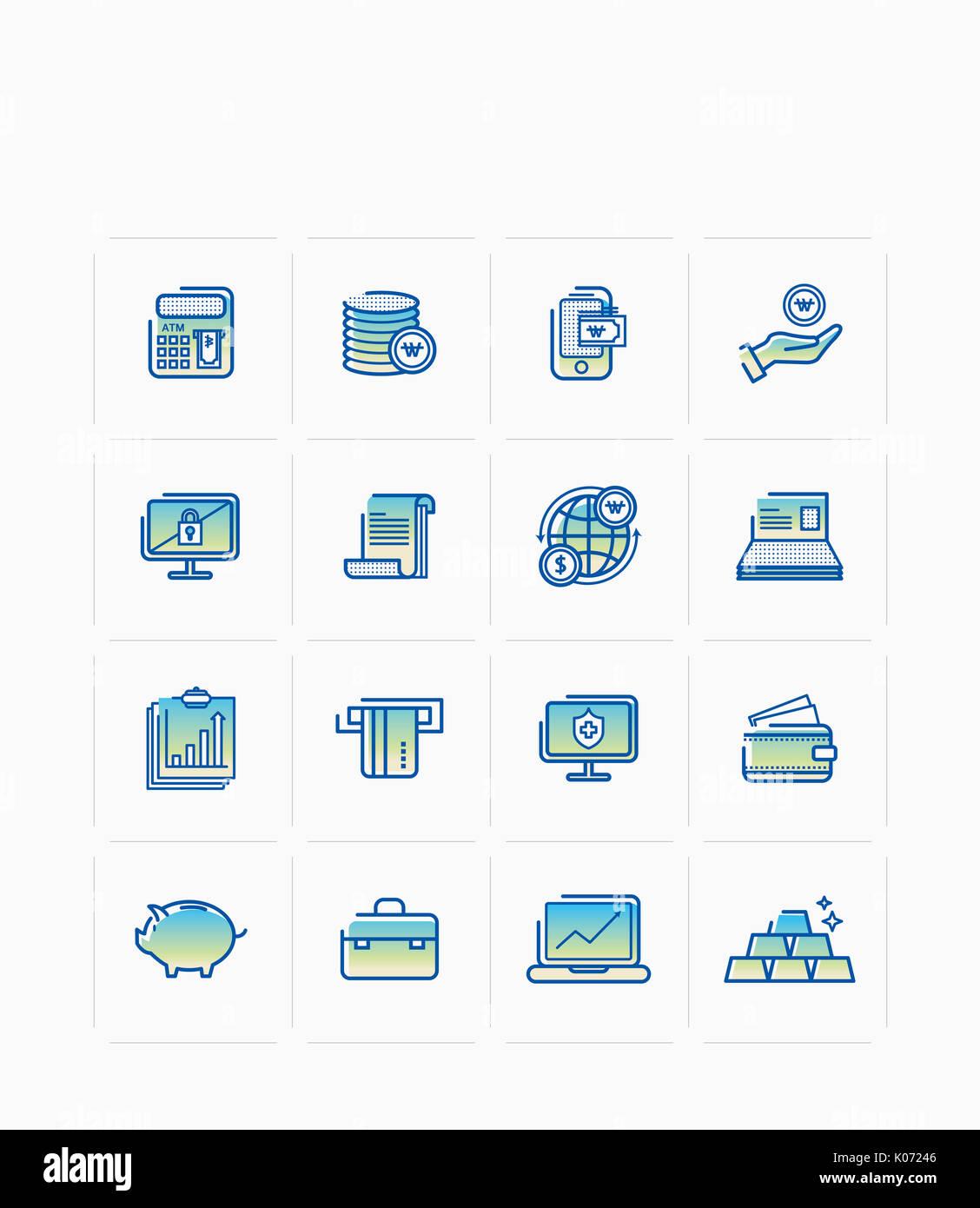 Various blue icons related to economy Stock Photo - Alamy