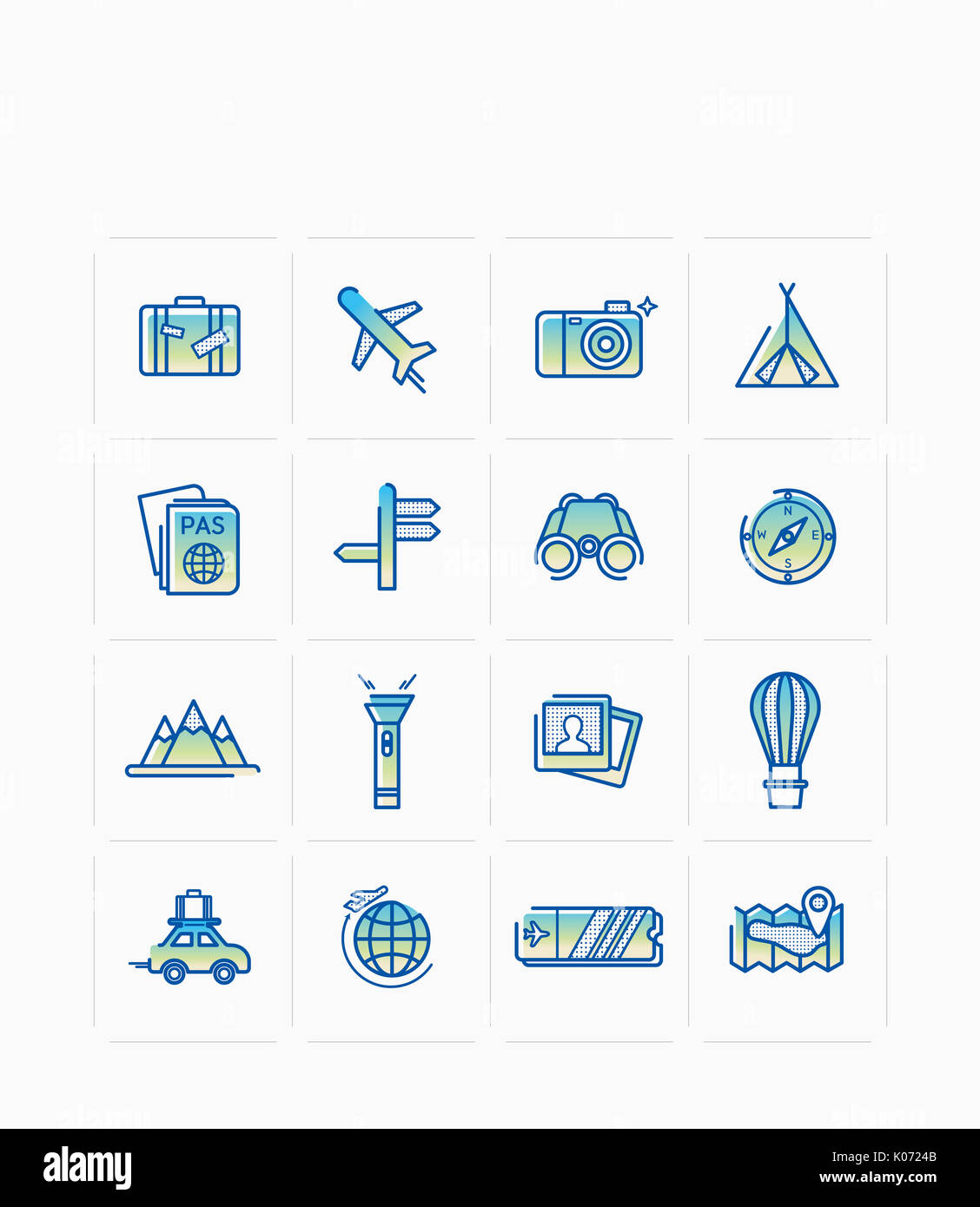 Various blue icons related to travel Stock Photo - Alamy