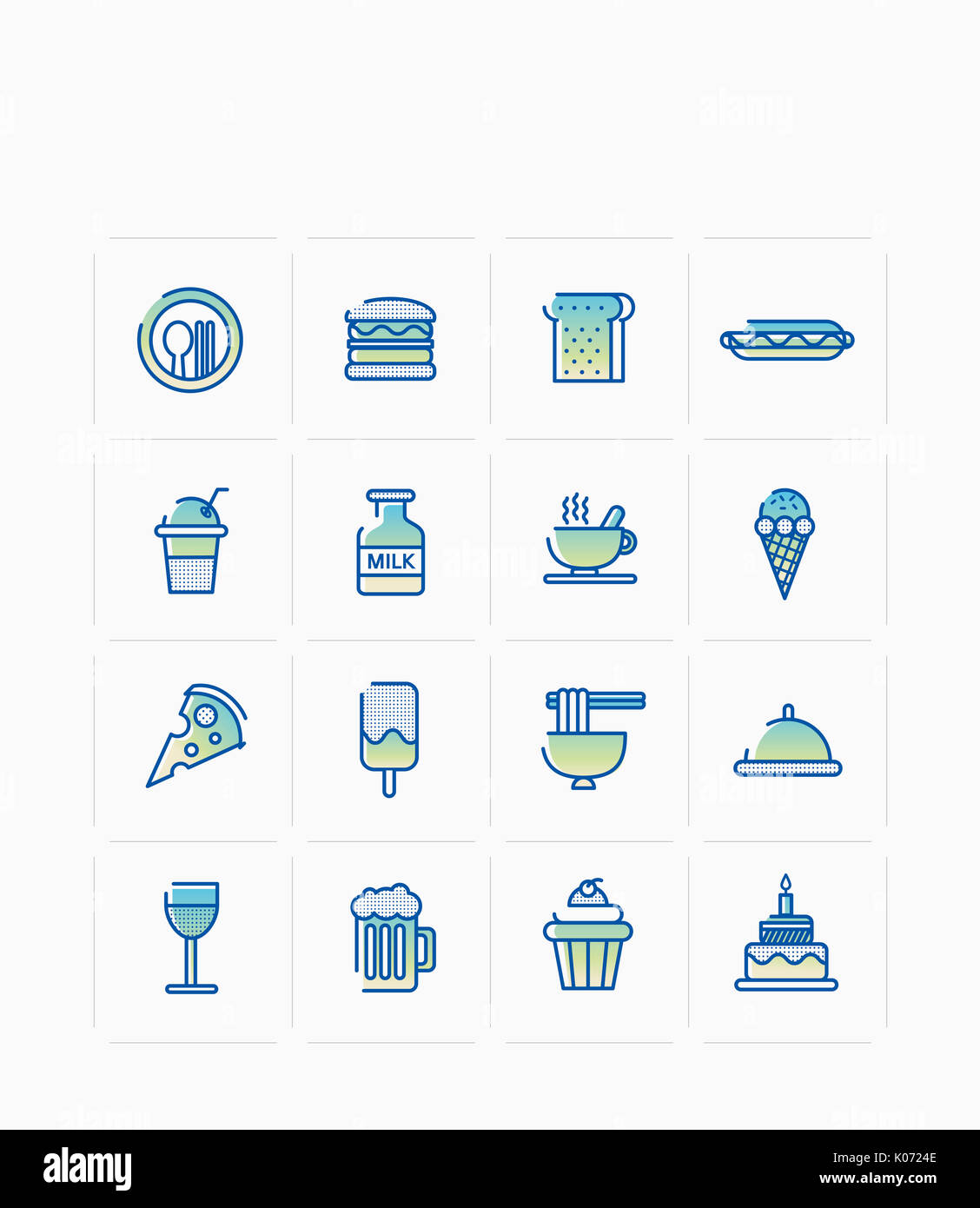 Set of blue icons of various food Stock Photo - Alamy
