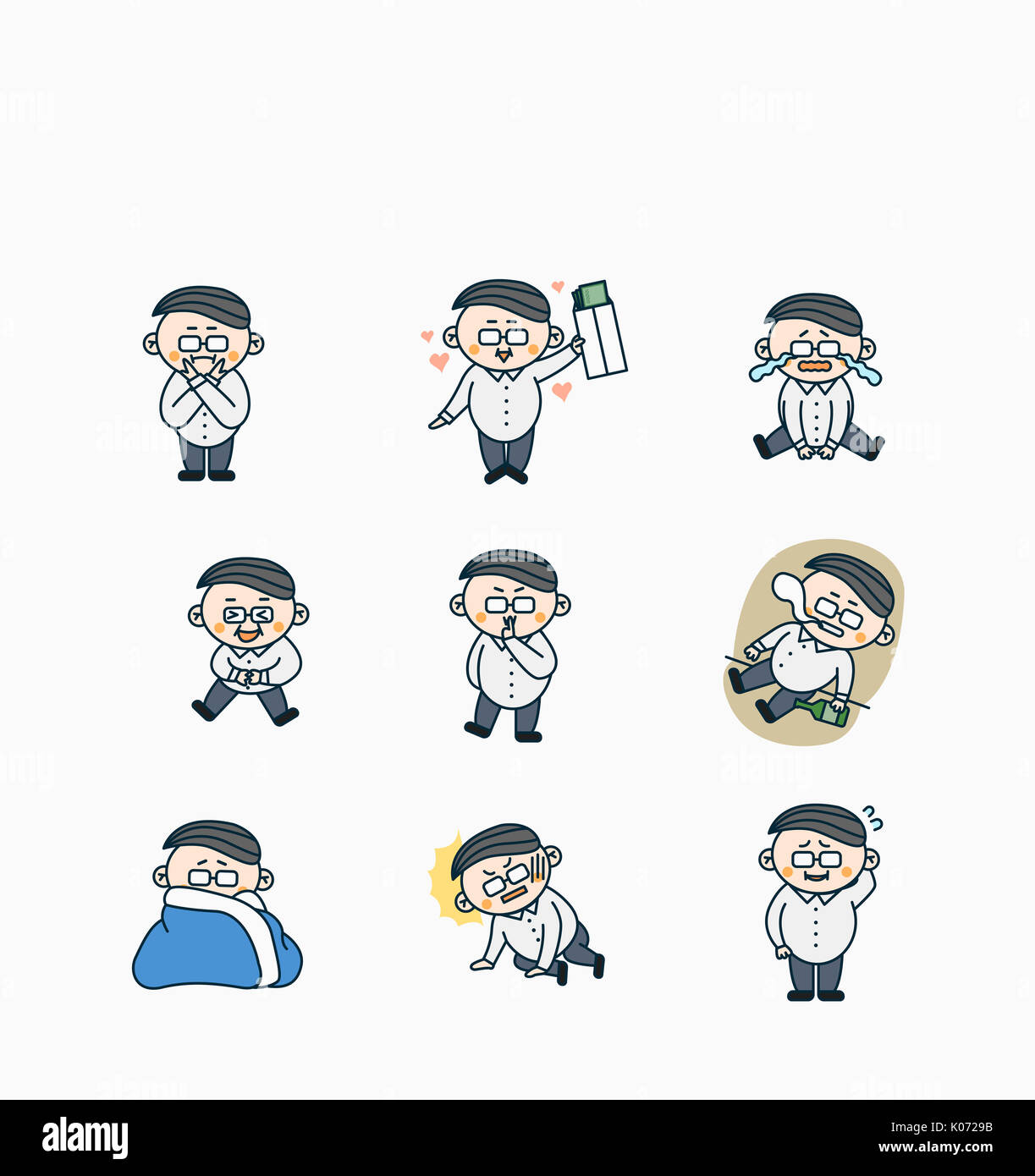 Various emoticon icons of middle aged businessmen Stock Photo - Alamy