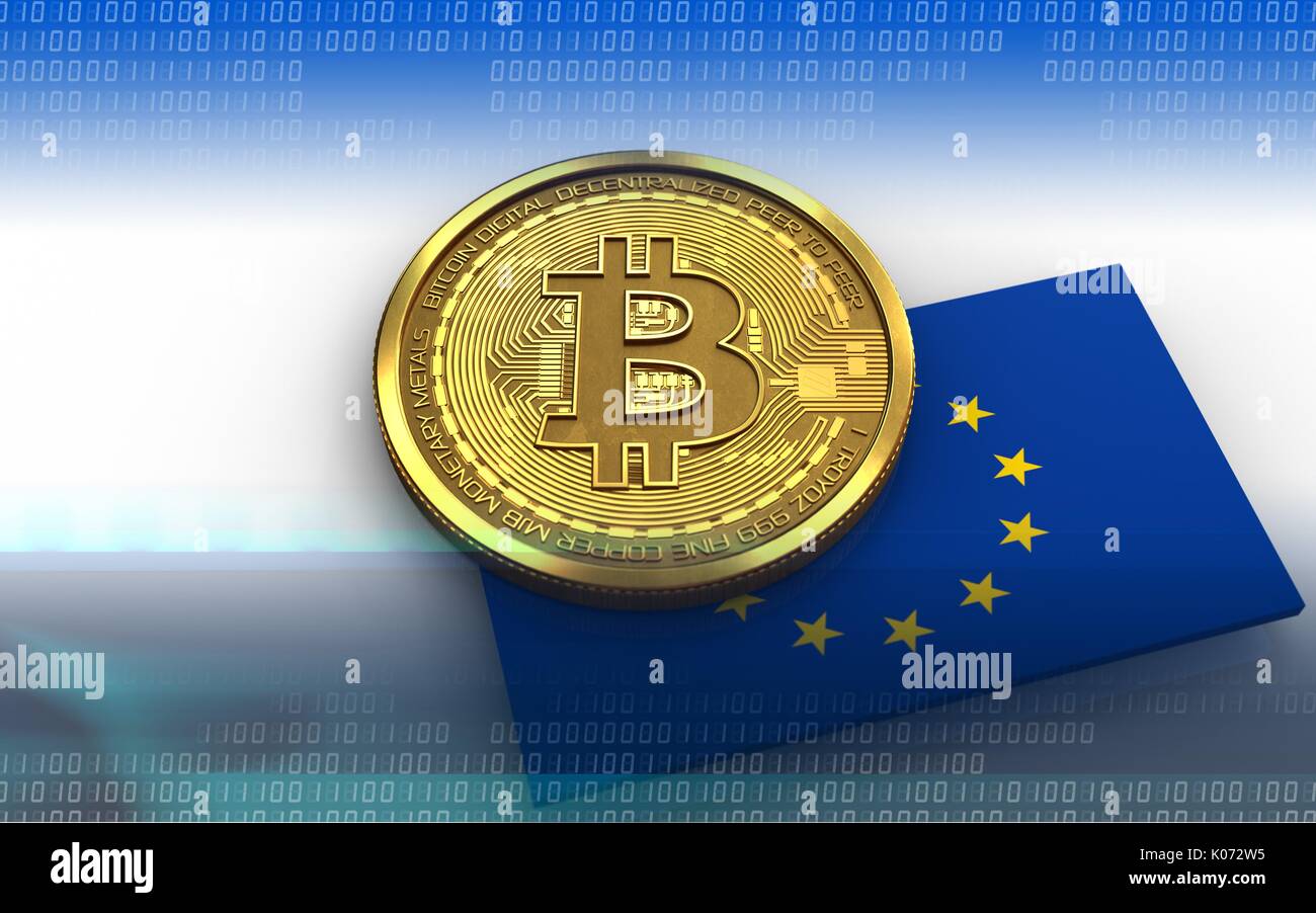 3d illustration of bitcoin over white background with EU flag Stock ...