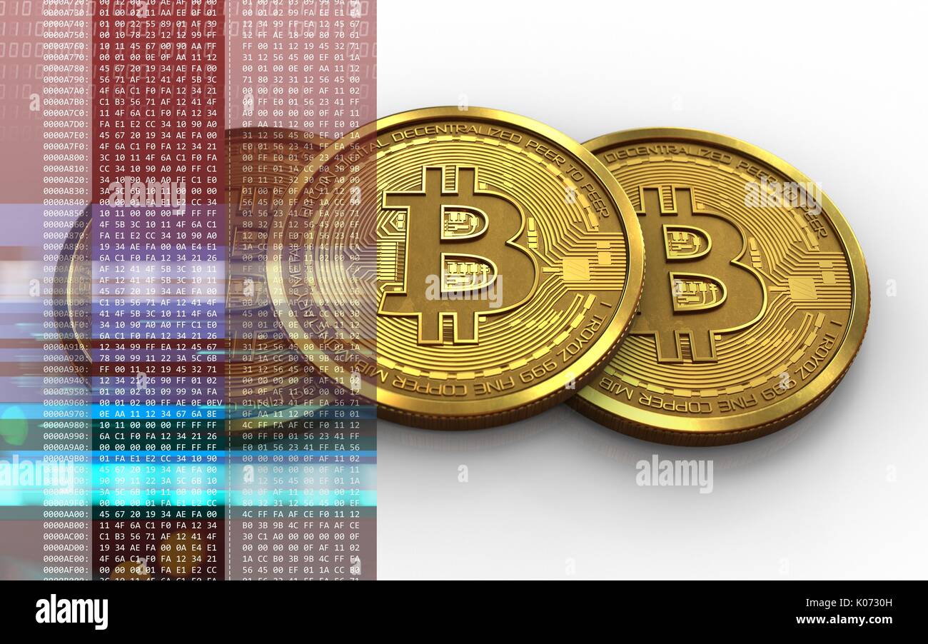 3d illustration of bitcoin over white background with stack Stock Photo ...