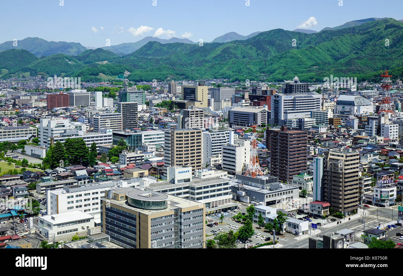 Yamagata, Japan - May 19, 2017. Many buildings at Yamagata City in ...