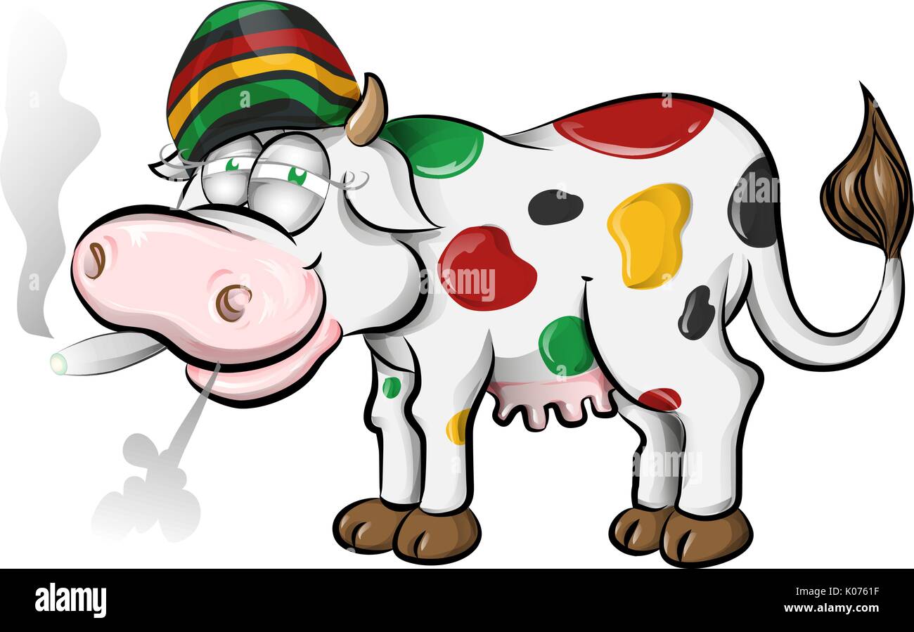 Happy cow on green Stock Vector Images - Alamy