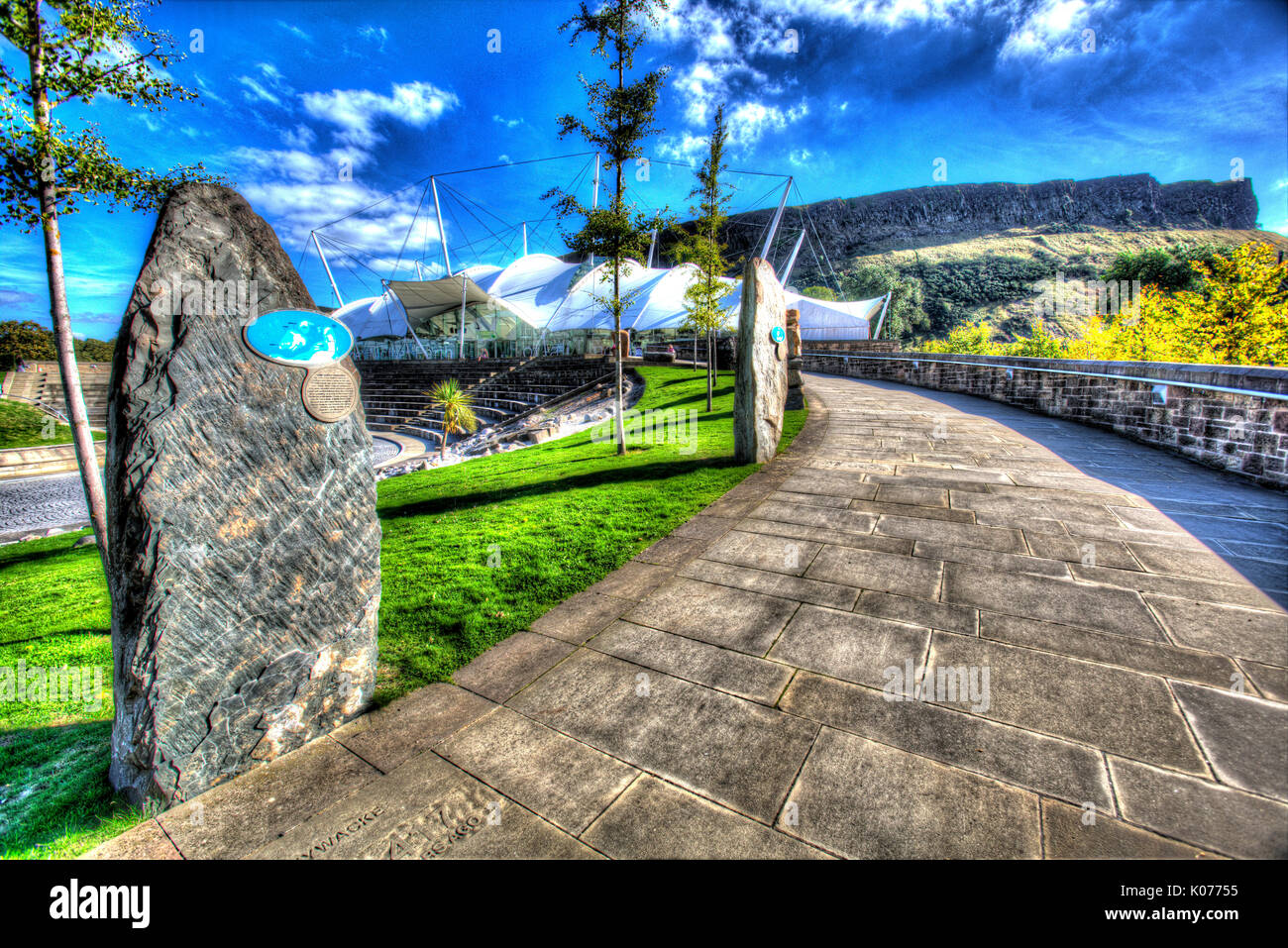 City of Edinburgh, Scotland. Ancient rocks in the form of standing ...