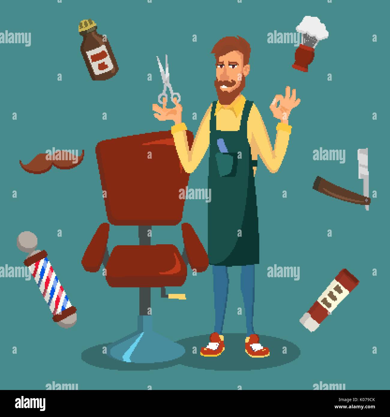 Cute Barber Vector. Cartoon Happy Hipster Barber Man. Professional ... Cute Barber Vector. Cartoon Happy Hipster Barber Man. Professional ...