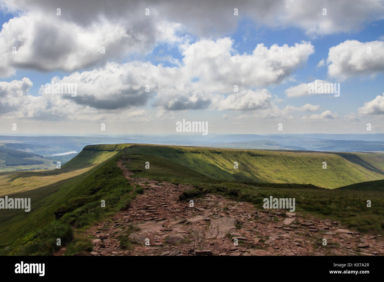 Walking the ridge walk down from the summits of Fan y big, Corn du, Pen ...