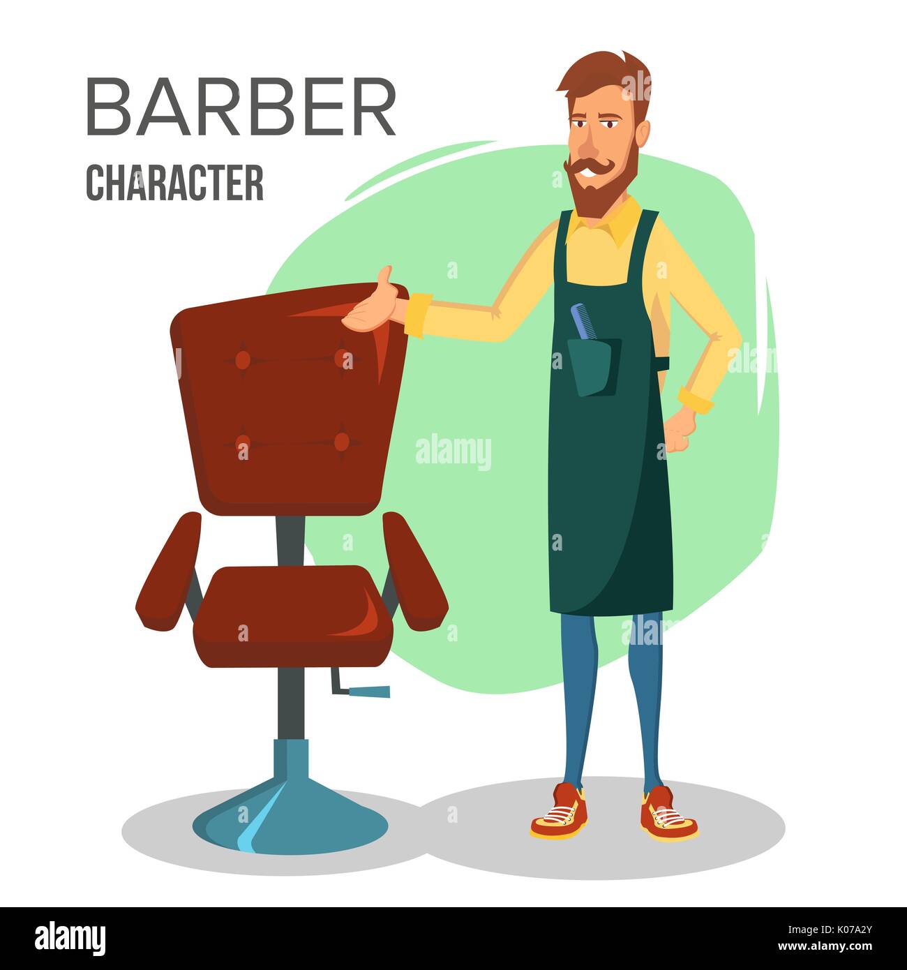 Cartoon Barber Character Vector. Classic Lounge Chair. Happy ...