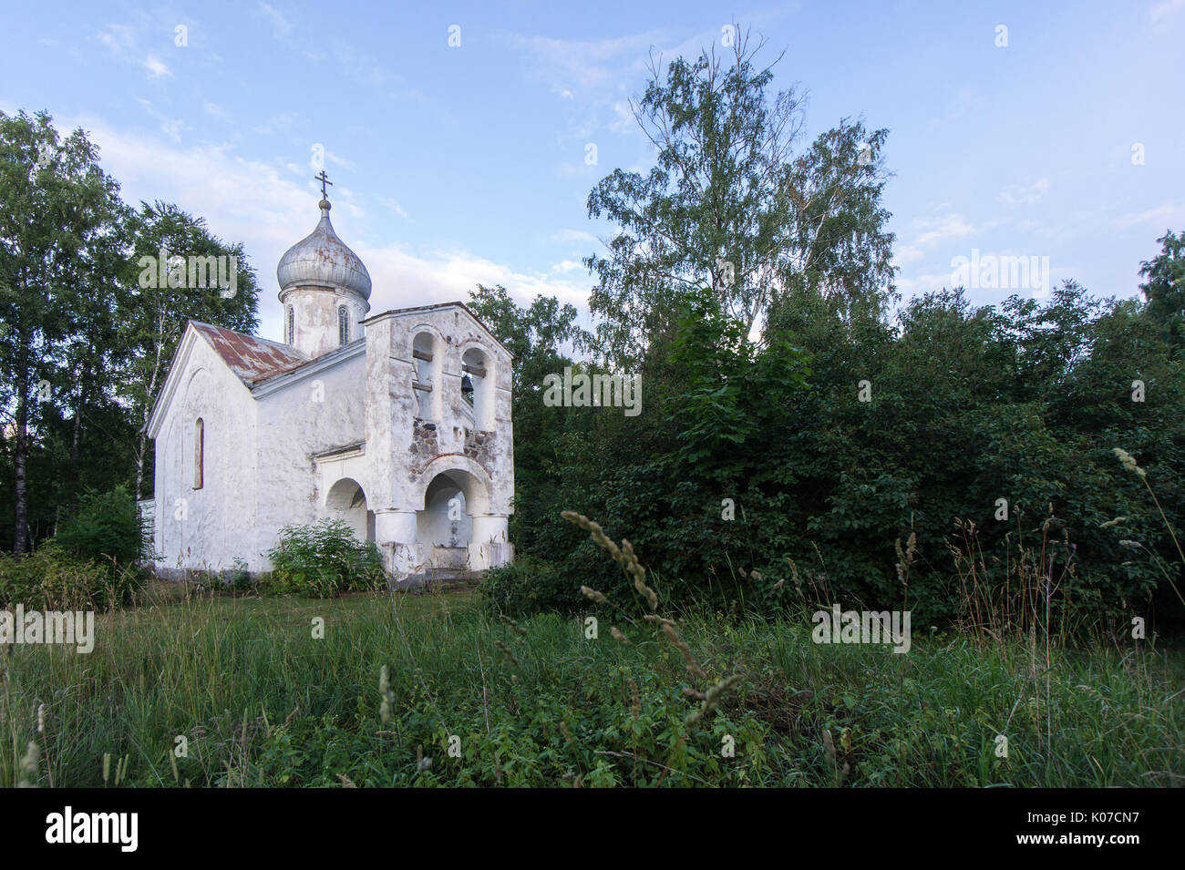 Orthodox Church and nature. Green garden and architecture. Under the ...