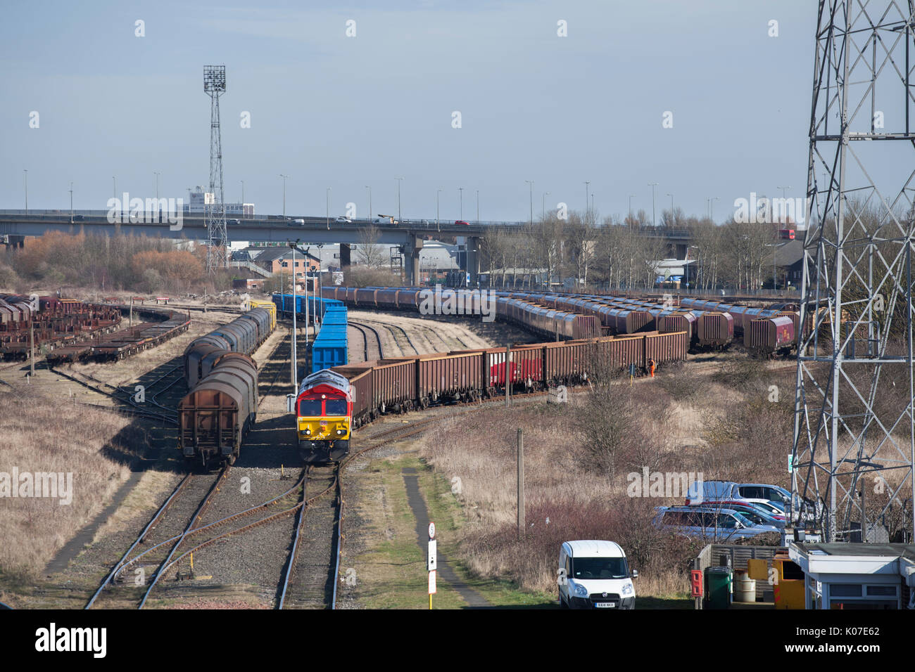 DB Cargo class 66 locomotive at Tees yard, Thornaby, Teesside with the ...