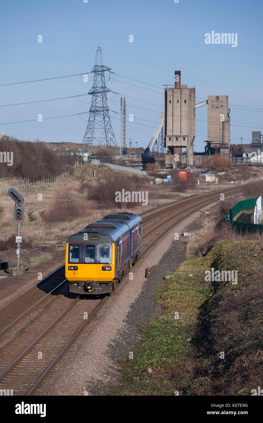 Northern Rail class 142 pacer train passes South Bank (Teesside) with ...