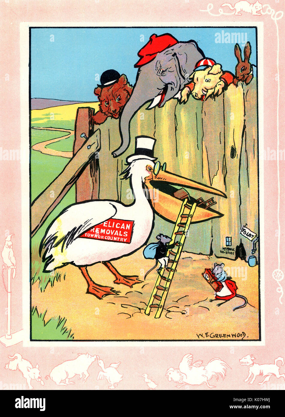 Bear, elephant, pig, rabbit, pelican and mice Stock Photo - Alamy