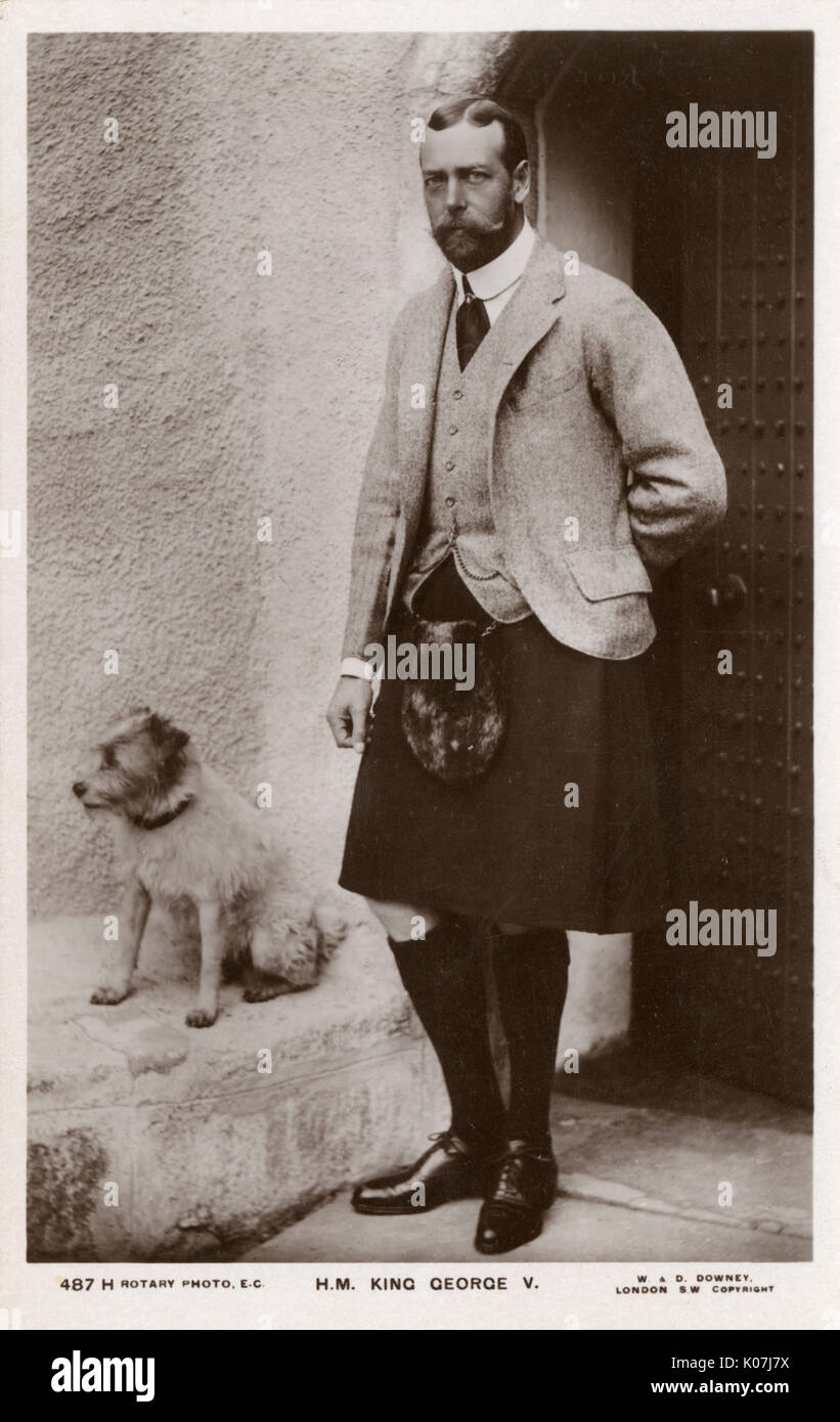 King George V (Scottish attire) and Wire Fox Terrier, Caesar Stock ...