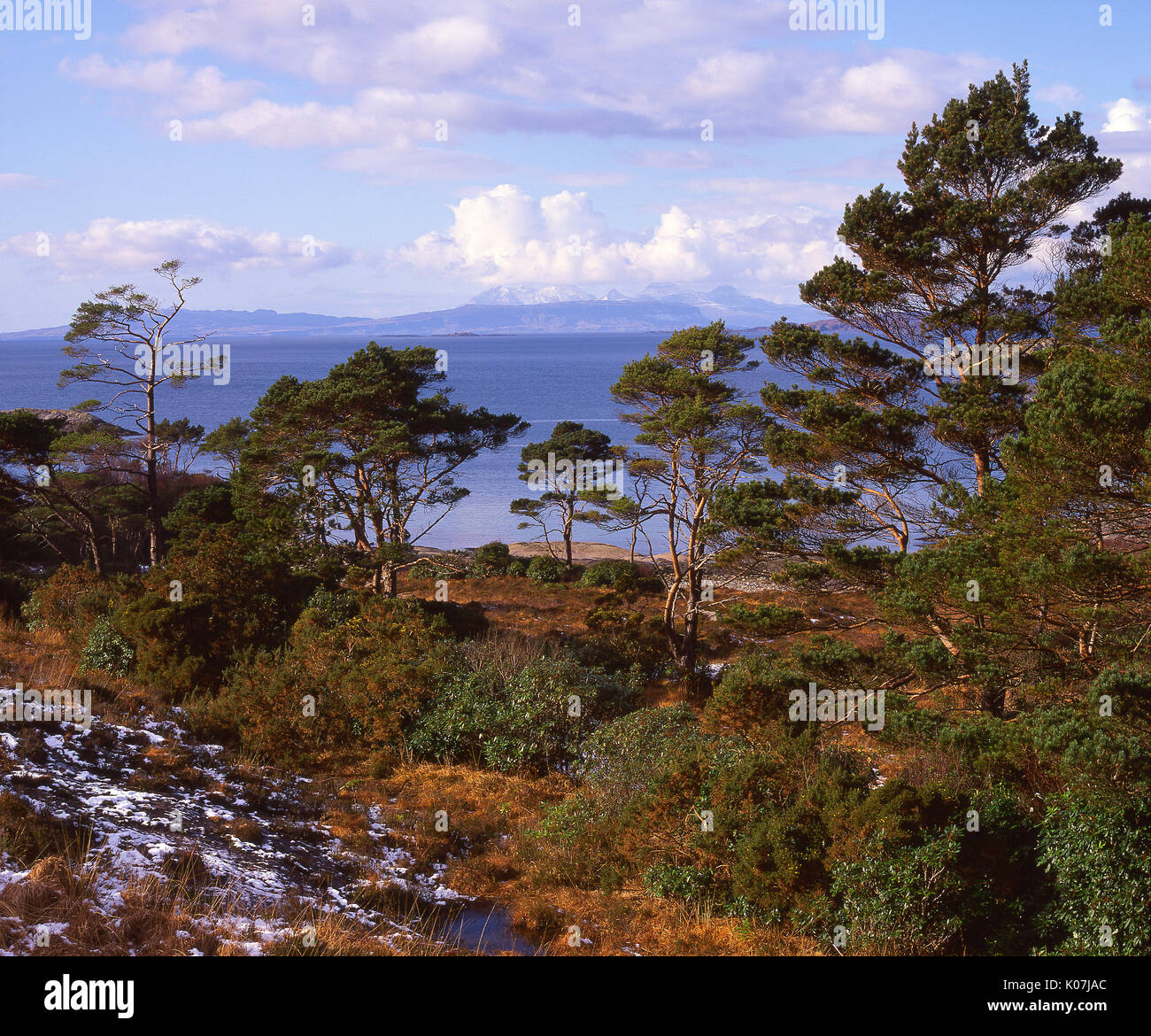 View towards Rhum and Eigg from Loch Ailort, Moidart, West Highlands ...
