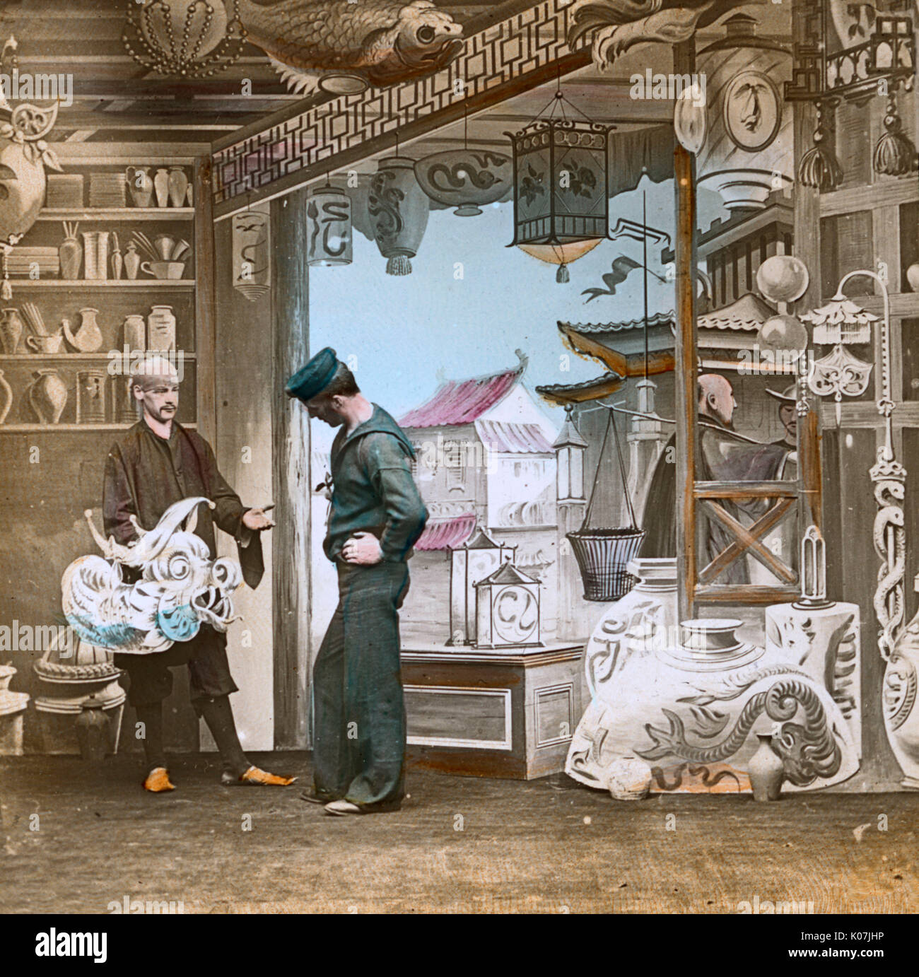 British Sailor on shore leave purchasing a souvenir - China Stock Photo ...