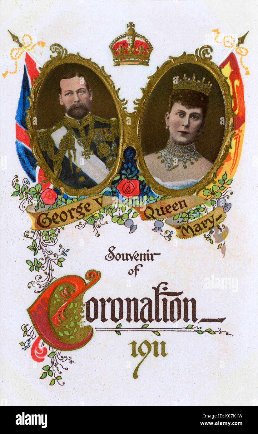 Coronation Souvenir Postcard - King George V and Queen Mary Stock Photo ...