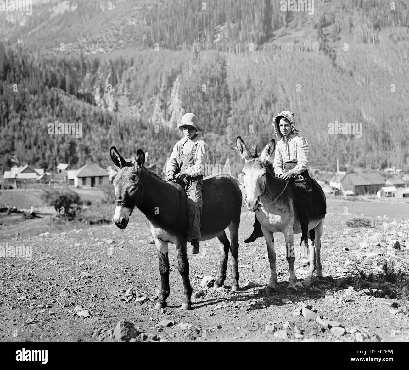 Children going to school on donkeys in America Stock Photo - Alamy