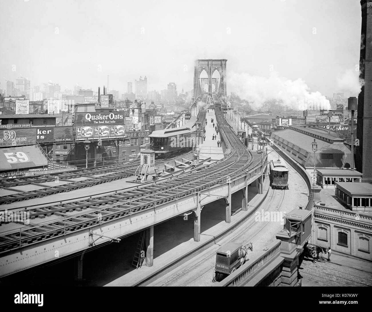 Brooklyn Railway Terminal and the Brooklyn Bridge, New York Stock Photo ...