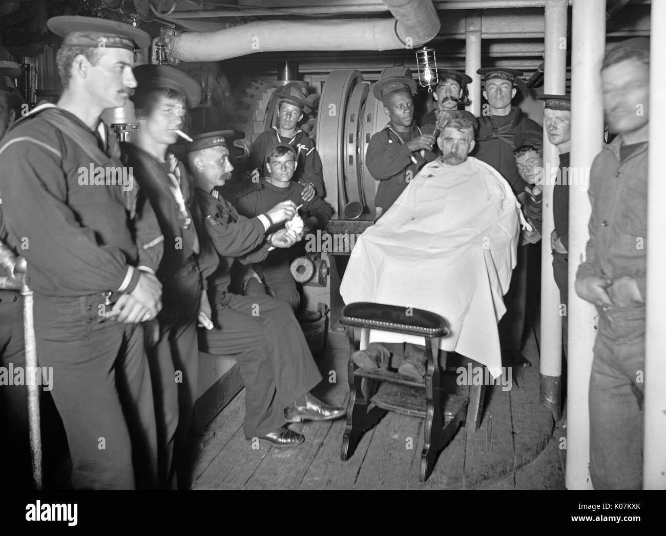 Sailors in an American Navy Barber Shop on the USS Brooklyn Stock Photo ...