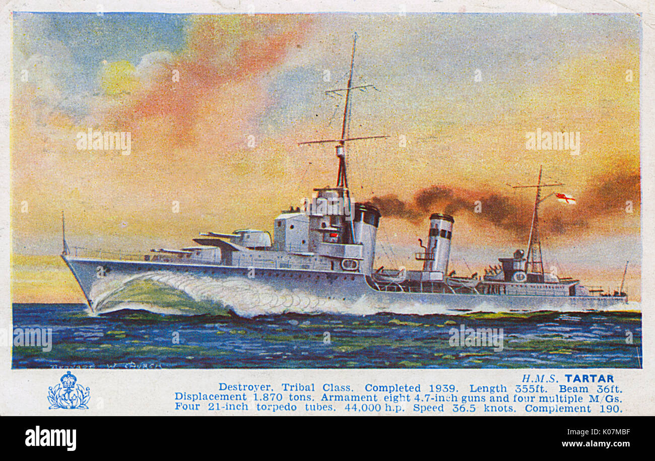 HMS Tartar - Tribal Class Destroyer of the Royal Navy Stock Photo - Alamy