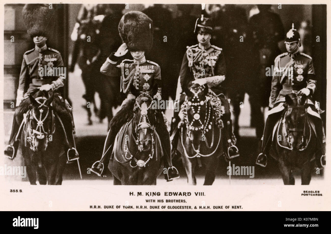 King Edward VIII on horseback - saluting - with brothers Stock Photo ...