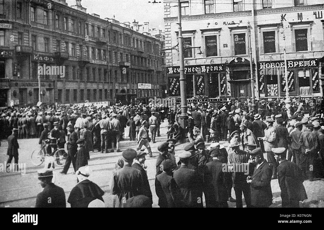 Bolshevik activists in the street during Revolution, Russia Stock Photo ...