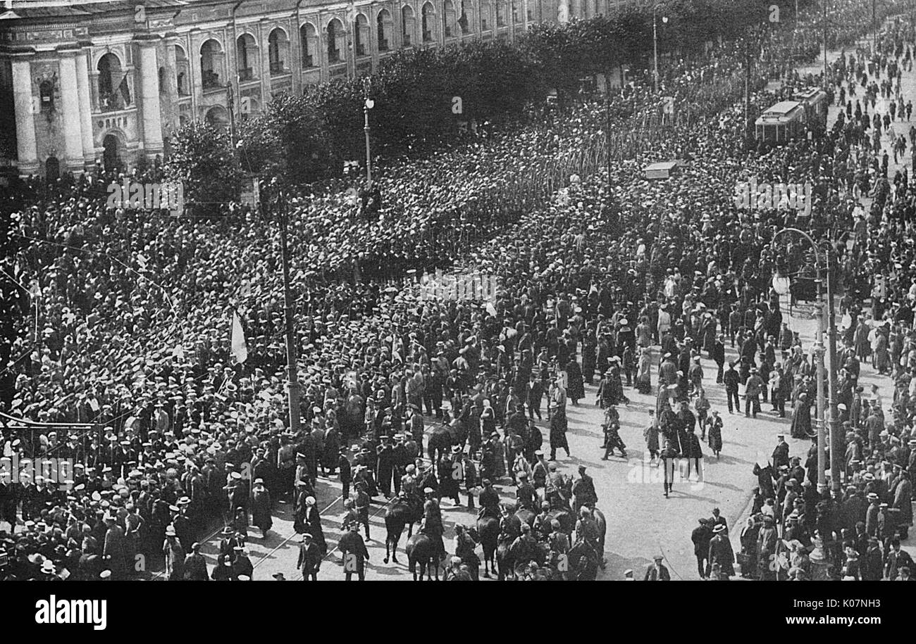 Cossacks and crowds during Revolution, Petrograd, Russia Stock Photo ...