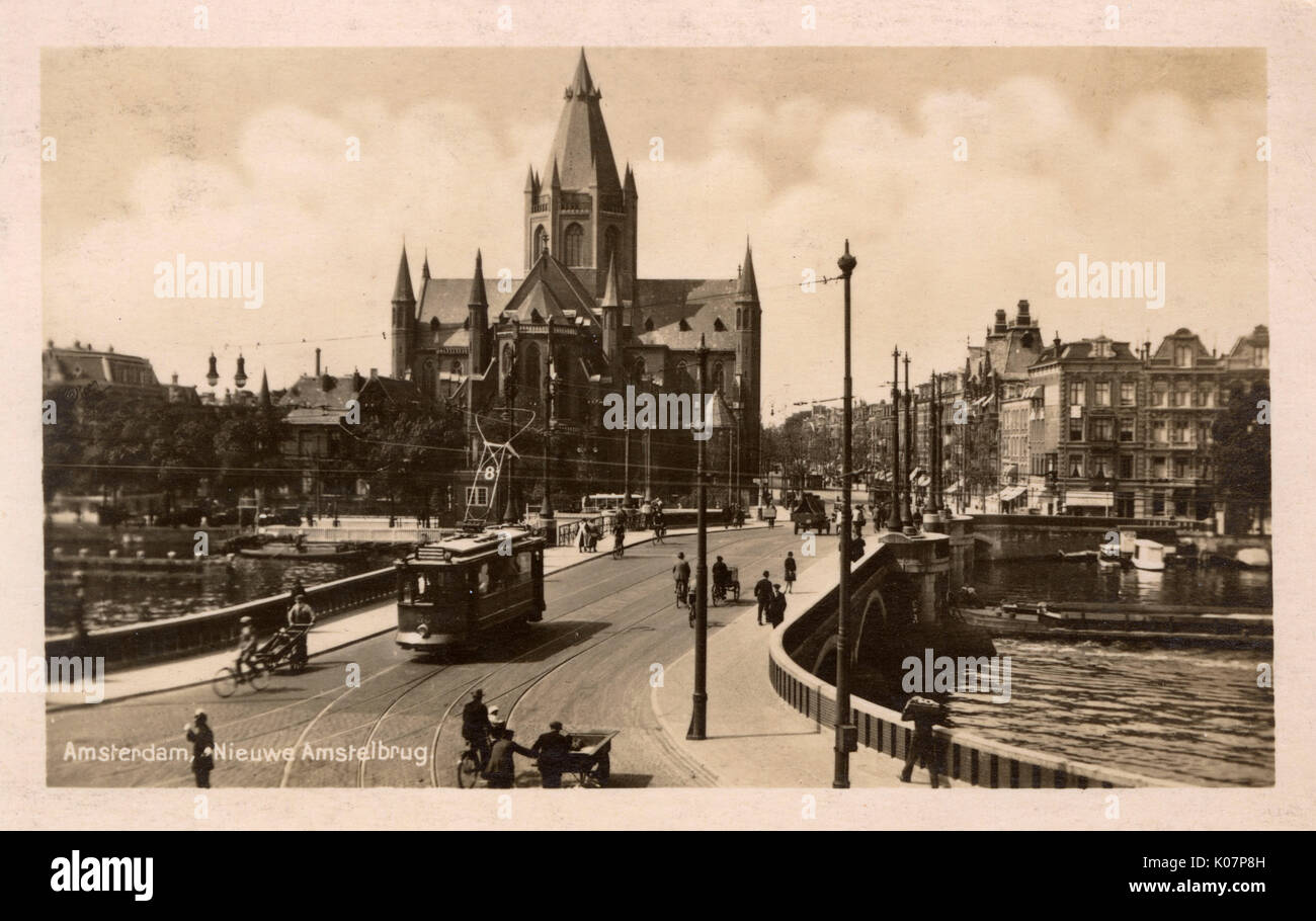 New Amstel Bridge, Amsterdam, Netherlands, with St Willibrord Church in ...