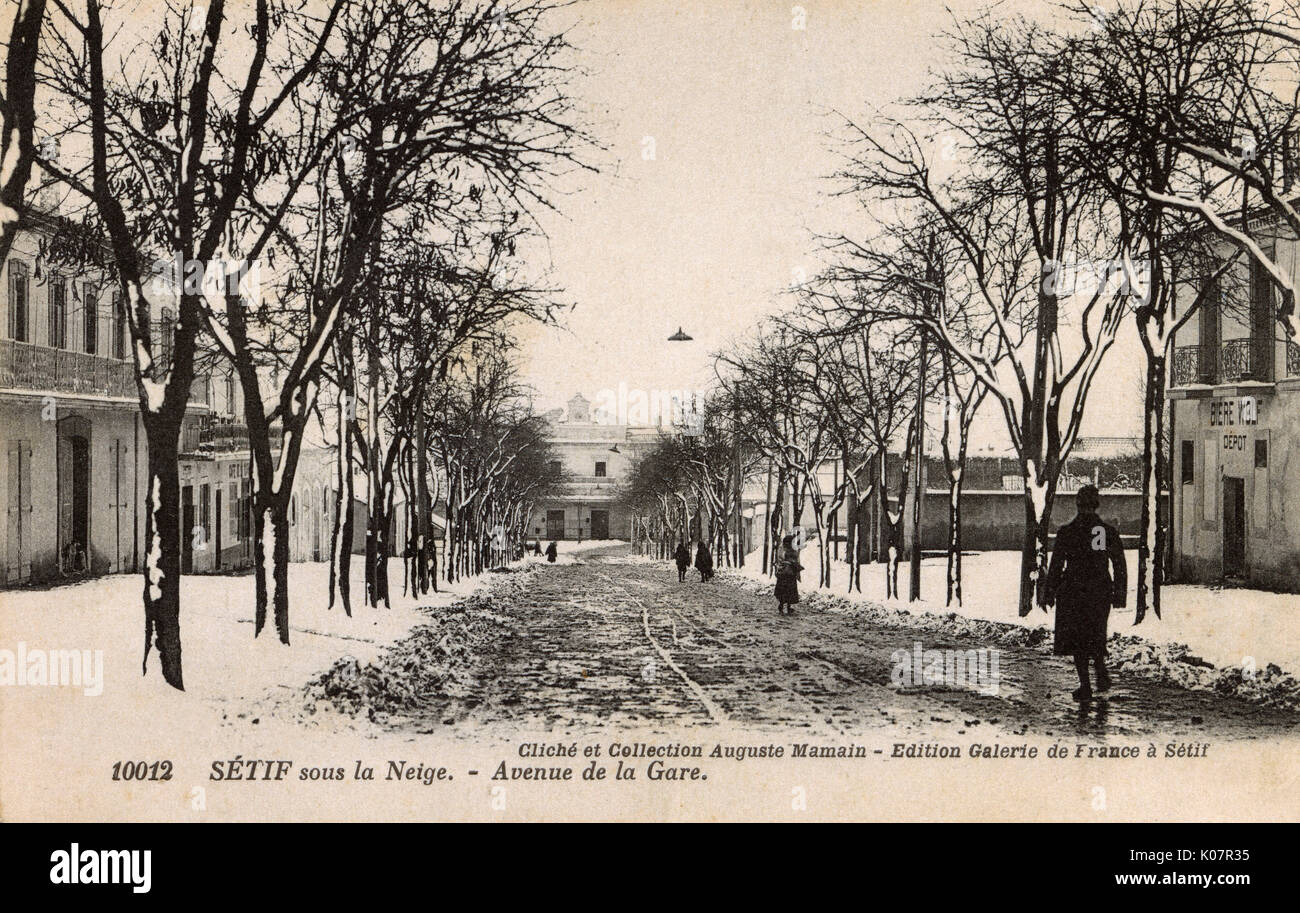 Snow scene in Station Avenue, Setif, Algeria Stock Photo - Alamy