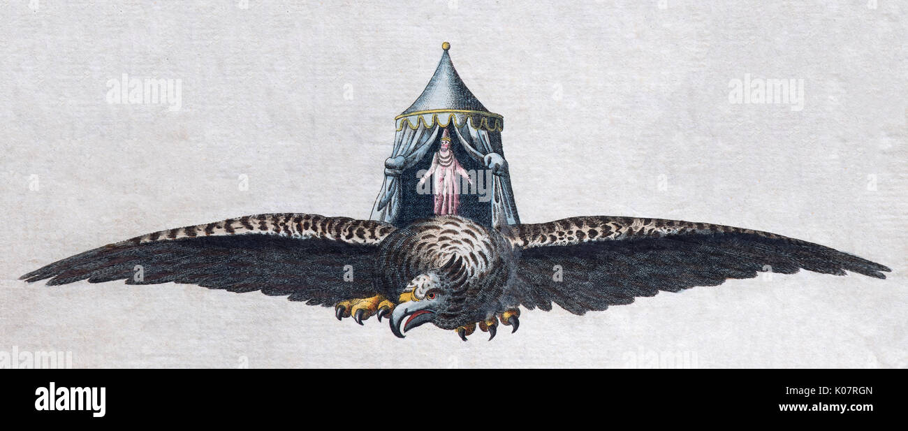 Roc bird, hand-colored copper engraving from children's picture book by ...