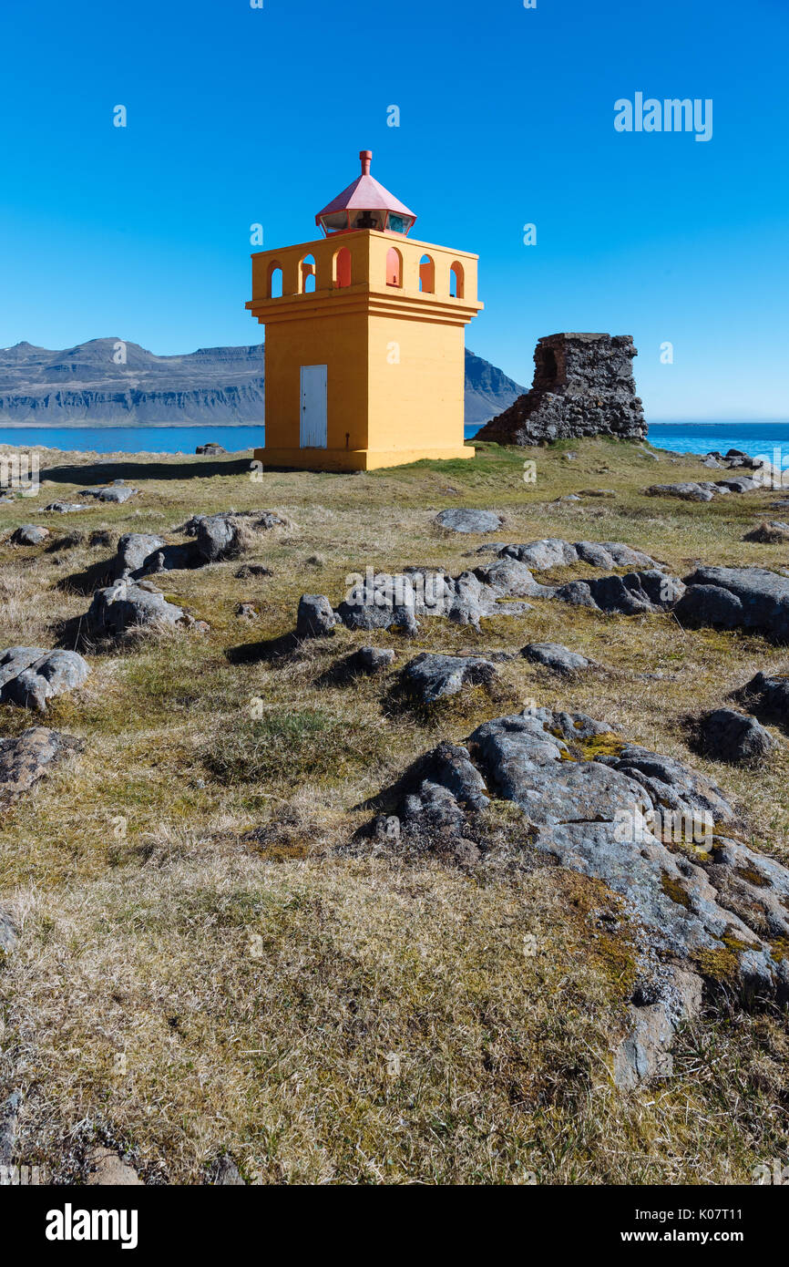 Orange lighthousehouse, Vattarnes, Reyðarfjörður, East Fjords, East ...