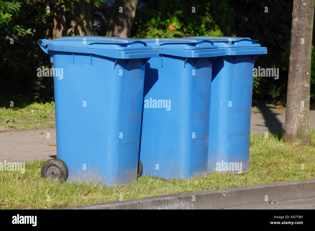 blue plastic recycling bins for waste paper Stock Photo - Alamy