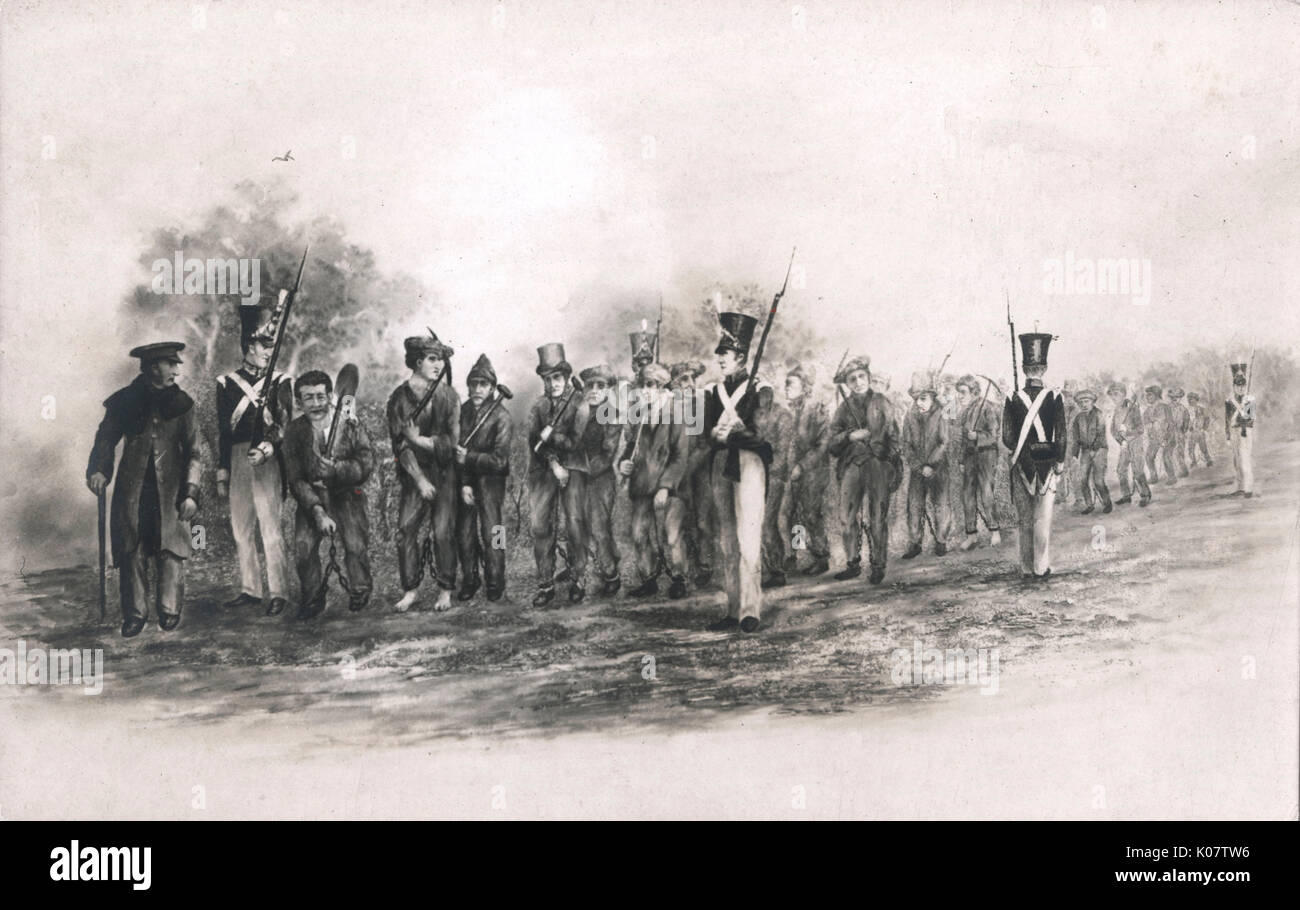 Port Arthur - Tasmanian convicts sentenced to hard labour - marching as ...