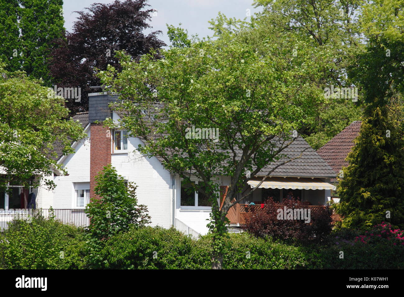 Residential House with green trees Stock Photo - Alamy