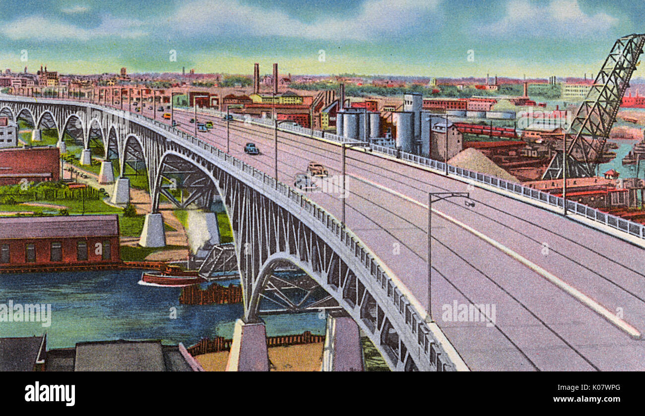 Cleveland, Ohio, USA - Main Avenue Bridge looking west Stock Photo - Alamy