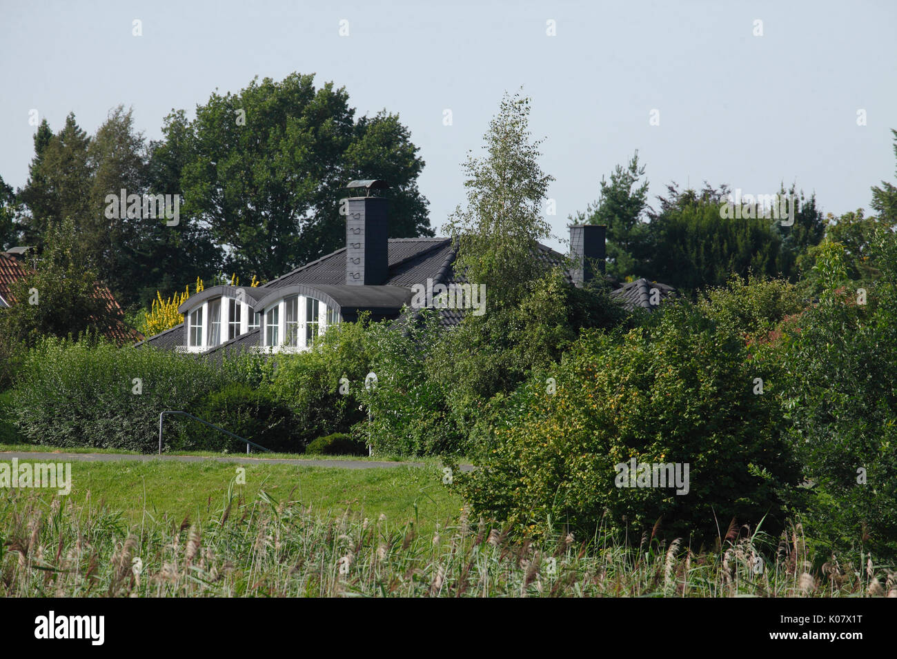 Residential House with green trees Stock Photo - Alamy