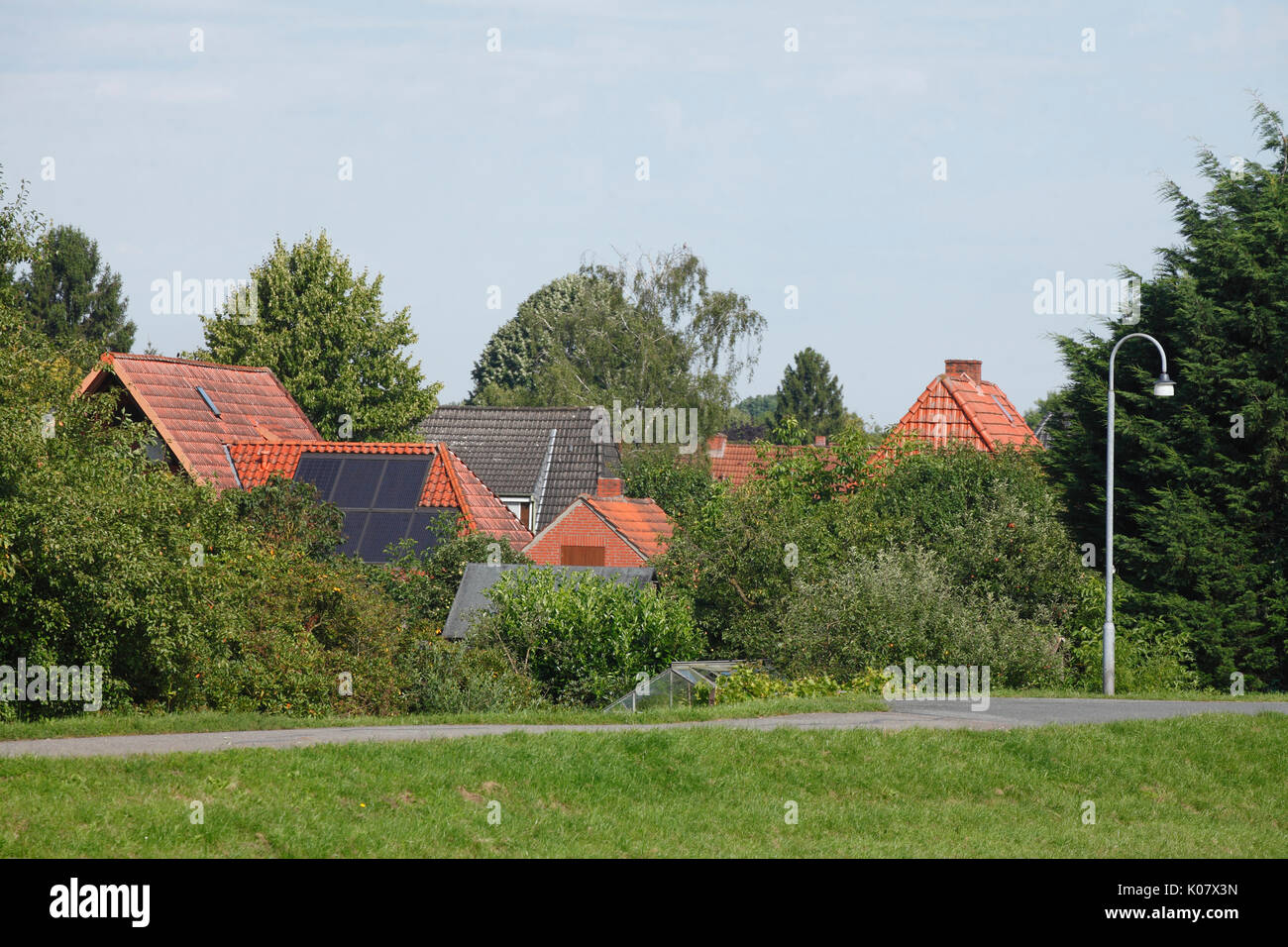 Residential House with green trees Stock Photo - Alamy